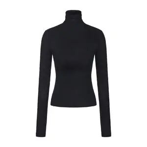 FRONT ROW SHOP Open Back Wool Jersey Top - Black