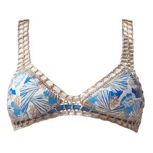 LUXSEA SWIMWEAR Reversible Tropical Print Crochet Bikini Top - Blue