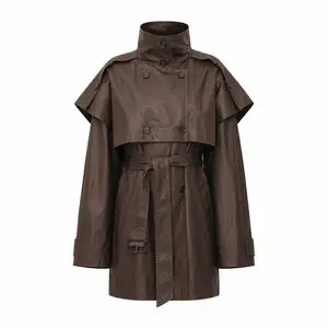 FRONT ROW SHOP Lisa Cape Trench Dark Cherry - Brown
