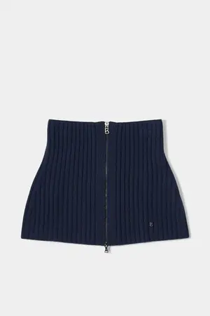 Bogner Merida Virgin Wool Ribbed Collar With Zip Detail - Navy