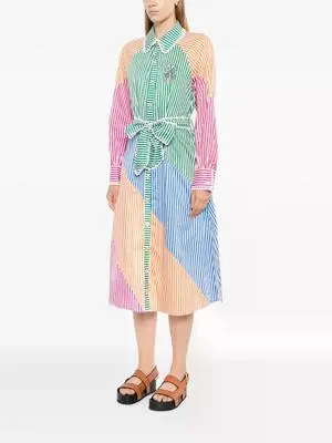 Farm Rio Midi Belted Shirt Dress With Striped Panels