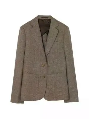 Burberry Prince Of Wales Checked Wool-linen Blend Blazer - Brown