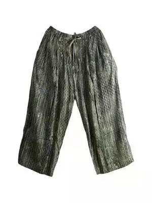 ZIGGY CHEN Silk Geometric Pattern Wide Leg Drawstring Trousers
