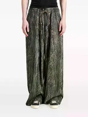 ZIGGY CHEN Silk Geometric Pattern Wide Leg Drawstring Trousers