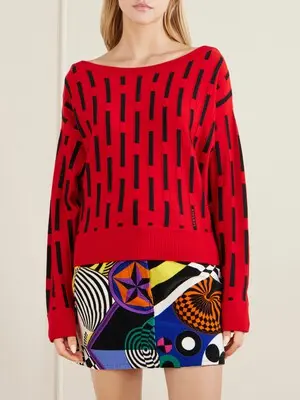 Versace Dashes Pattern Knitted Wool Sweater - Red