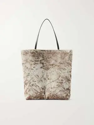VALESQUE Thea Leather-trimmed Crushed-velvet Tote Bag - Brown