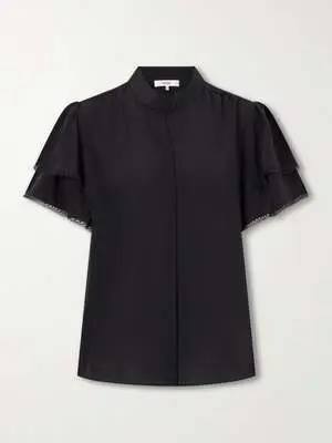 FRAME Arcadia Lace-trimmed Silk Blouse - Black