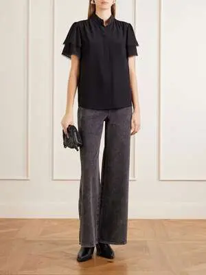 FRAME Arcadia Lace-trimmed Silk Blouse