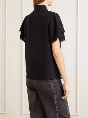 FRAME Arcadia Lace-trimmed Silk Blouse