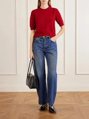 FRAME Honeycomb Cashmere Short Sleeve Sweater - Red