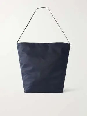 VALESQUE Bucket Leather-trimmed Satin-shell Tote - Navy