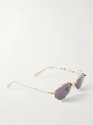 Dior Oval-shaped -tone Metal Sunglasses With Bow Detail - Gold