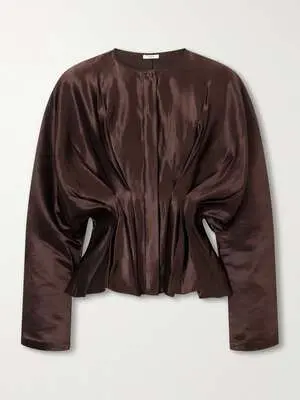 JOSEPH Eris Gathered Linen And Silk-blend Blouse - Brown