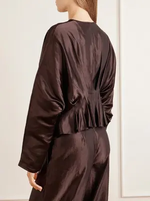 JOSEPH Eris Gathered Linen And Silk-blend Blouse - Brown