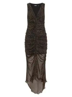 ROTATE BY BIRGER CHRISTENSEN Ruffled Leopard Print Sheer Midi Dress - Marrone
