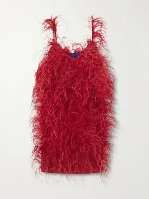 Sharon Wauchob Feather-trimmed Silk-crepe Mini Dress