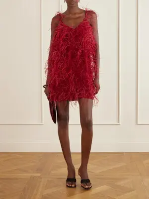 Sharon Wauchob Feather-trimmed Silk-crepe Mini Dress