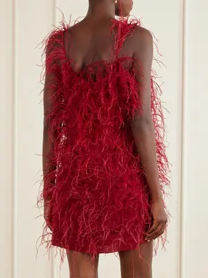 Sharon Wauchob Feather-trimmed Silk-crepe Mini Dress