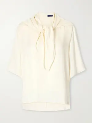 Sharon Wauchob Anita Scarf-detailed Satin T-shirt - Neutrals