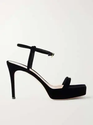 GIANVITO ROSSI 70 Velvet Sandals - Black