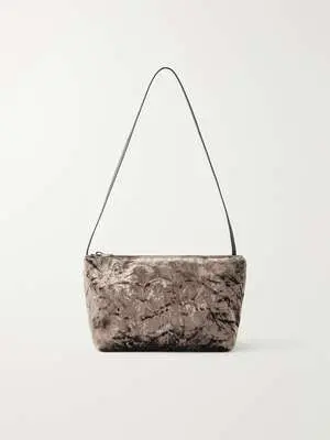 VALESQUE Corset Leather-trimmed Crushed Velvet Shoulder Bag - Brown