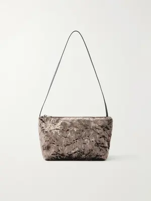 VALESQUE Corset Leather-trimmed Crushed Velvet Shoulder Bag - Brown