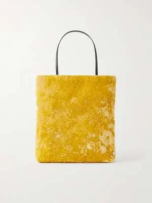 VALESQUE Thea Leather-trimmed Crushed-velvet Tote - Yellow