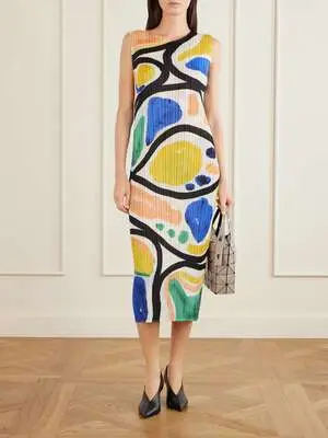 Issey Miyake Roll Printed Plissé Midi Dress
