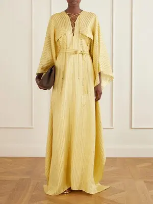 TALLER MARMO Mojave Belted Lurex Fil Coupé Silk-blend Gown