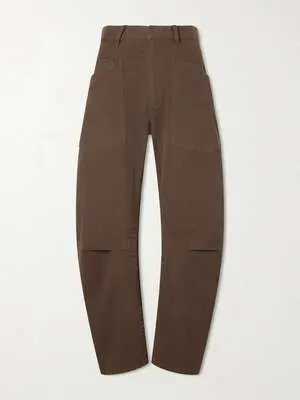 NILI LOTAN Shon Cotton-blend Twill Tapered Pants - Brown
