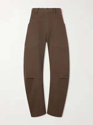 NILI LOTAN Shon Cotton-blend Twill Tapered Pants - Brown