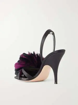 GIANVITO ROSSI 95 Feather-embellished Satin Sandals