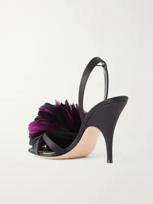 GIANVITO ROSSI Feather-embellished Satin Sandals