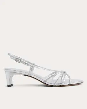 Everlane Braided Kitten Heel Sandals - Silver Leather