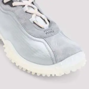 Miu Miu Technical Fabric And Suede Lace-up Sneakers - Gray