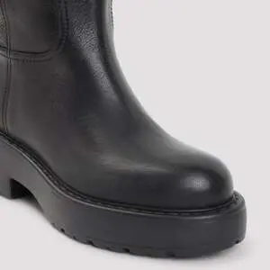 Miu Miu Leather Knee-high Buckled Lug Sole Boots - Black