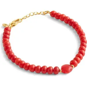 Madewell Puffy Flower Beaded Bracelet With Semiprecious Stone Charm - Pomegranate Seed