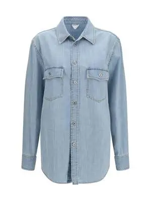 Bottega Veneta Sky Bleached Oversize Denim Shirt - Blue
