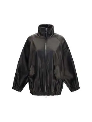Brunello Cucinelli Leather Zip-up Jacket With High Collar - Black