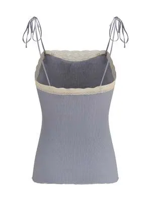 Chloé Ribbed Cotton Jersey Thin Strap Top With Lace Trim