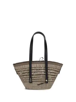 Loewe Medium Braid Basket Shoulder Bag In Iraca Palm And Calfskin - Brown