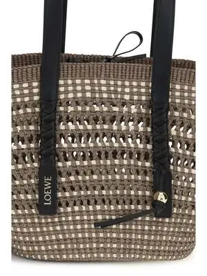 Loewe Medium Braid Basket Shoulder Bag In Iraca Palm And Calfskin - Brown