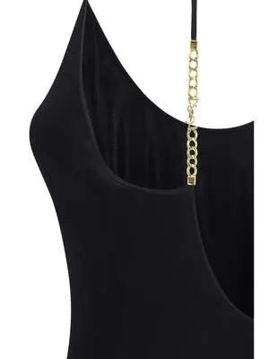 Saint Laurent Backless Knit Dress With Cassandre Chain - Black