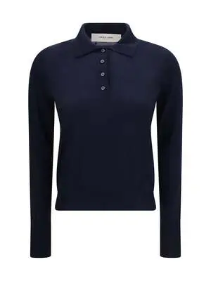 GOLDEN GOOSE Long Sleeve Merino Wool Polo - Blue
