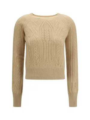 ERMANO SCERVINO Ermanno Scervino Long Sleeve Cable Knit And Openwork Cashmere Sweater - Cream
