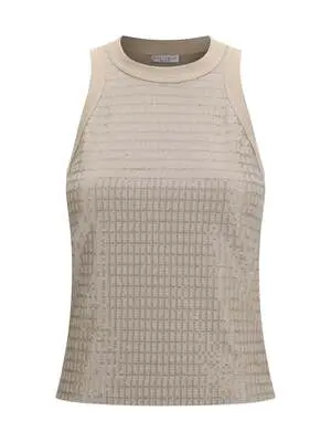Brunello Cucinelli Cotton Top With Luminous Embroidery - Cream
