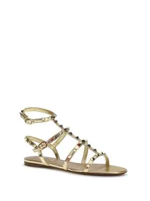 Valentino Garavani Rockstud Flat Sandals Laminated Leather