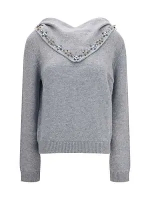 Prada Sweater With Integrated Scarf - Gray