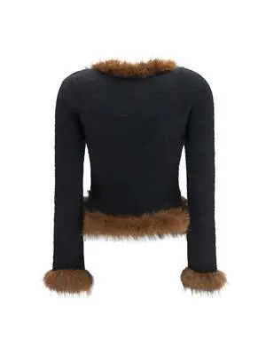 SELF-PORTRAIT Knit And Faux Fur Cardigan - Blue