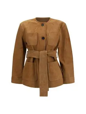 Max Mara Suede Leather Jacket With Belt - Brown